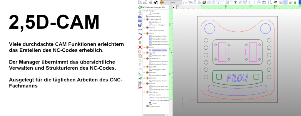 CAM Software, 2.5D CNC fräsen, 2D CAD DXF Geometrie